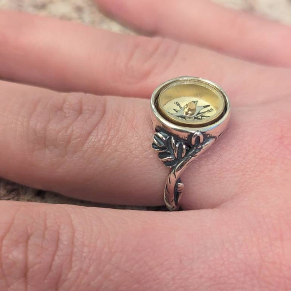 Working Compass Ring Sterling Silver, Silver Twig Ring, Compass Jewelry ...