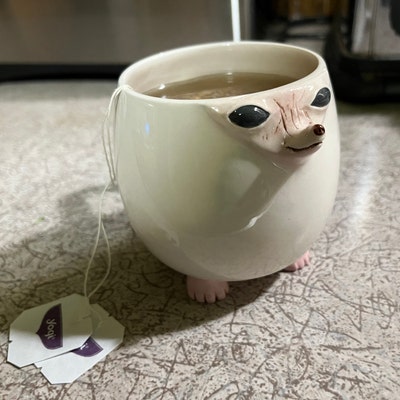 Hand Painted Plain Eyes Striped Handle Clay Coffee Mug, Funky Mug ...