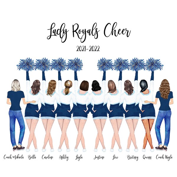 Cheer Team Gifts - Cheer Team Illustration Print - Cheerleaders Gifts ...