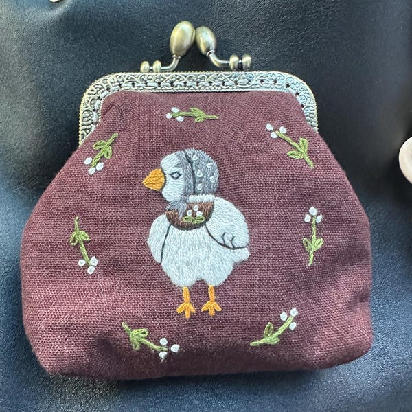 Duck Embroidered Denim Coin Purse, Small Change Pouch With Flower ...