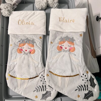 Angel Christmas Stocking, Cream Angel Stocking, Personalized Christmas ...