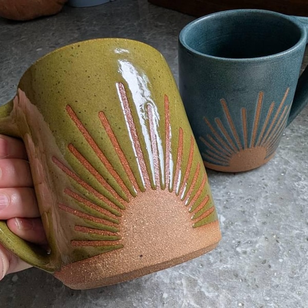 Solstice Mug: Handmade Pottery Mug With Sun Design, Ceramic Coffee Cup ...