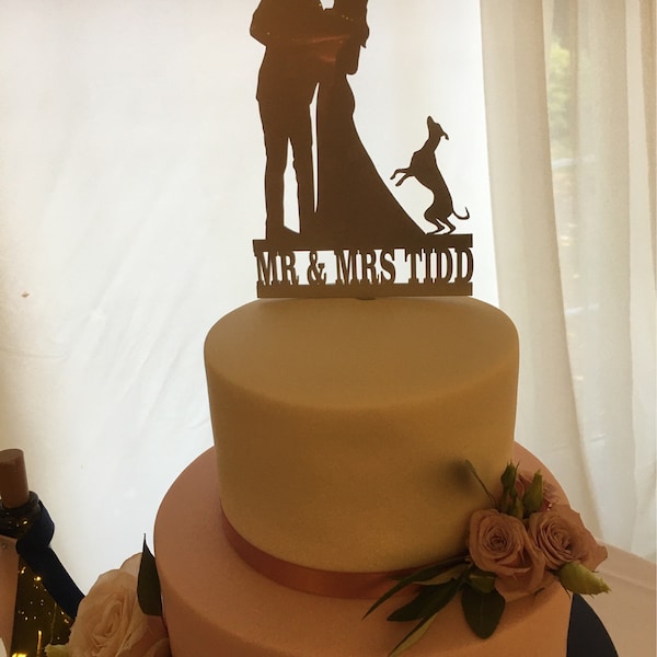 Bride Groom and Dog Cake Topper, Silhouette Wedding Cake Topper With ...
