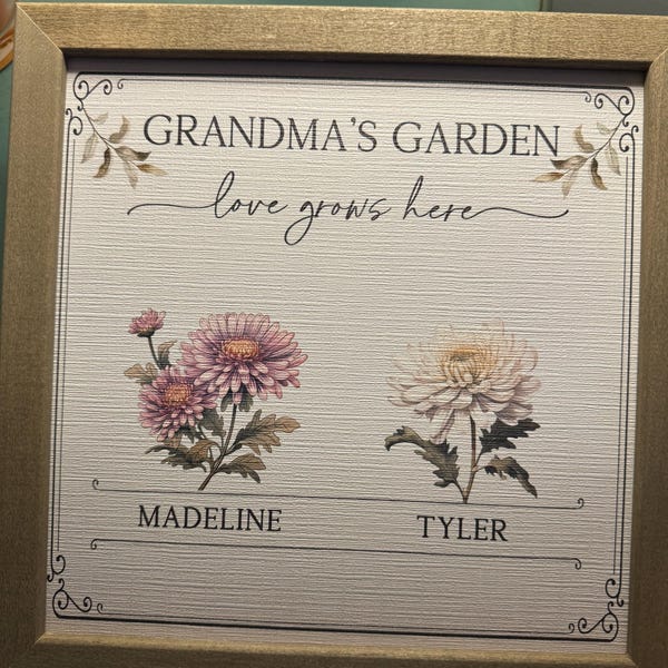 Framed Birth Month Flowers Sign, Grandma's Flower Garden Sign, Mom's ...