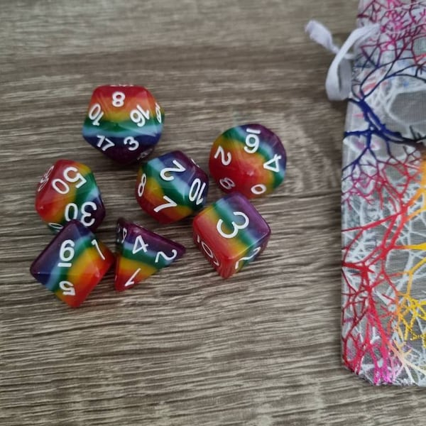 Rainbow Dice With Rainbow Dice/gift Bag - Dnd Dice Set - Polyhedral ...