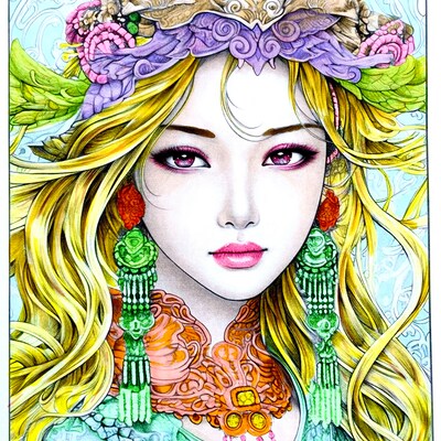 Spring Elf, Coloring Page for Adults, Grayscale Coloring Page, Girl ...