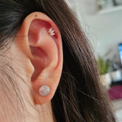 Super Tiny Crown CZ Piercing, Dainty Earring, Tiny Cartilage Earring ...