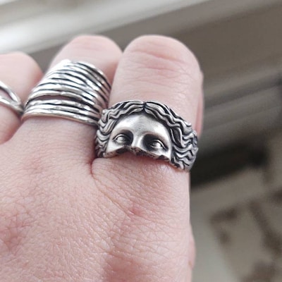 Victorian Style Floral Pinky Ring, Flower Cross Mens Ring in Sterling ...