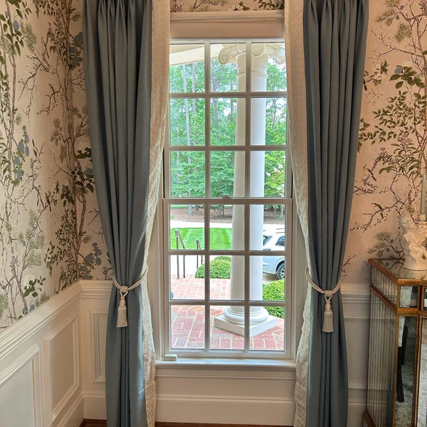Off White Roman Shade With Green Trims and Lining, Window Blinds, Light ...