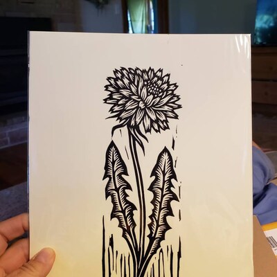 Dandelion Flower Linocut Art Print Black and White Art Flower Art ...