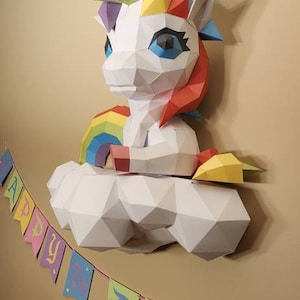 Papercraft 3D Unicorn on Clouds & Rainbow PDF,SVG Template for DIY ...