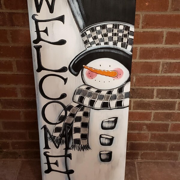 Winter Welcome Snowman Sign, Snowman Sign, Vertical Front Door Sign ...