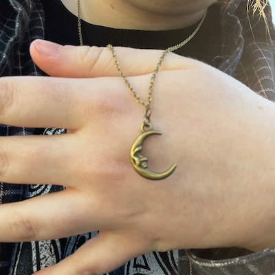 Crescent Moon Whimsigoth Necklace With Antiqued Brass - Etsy
