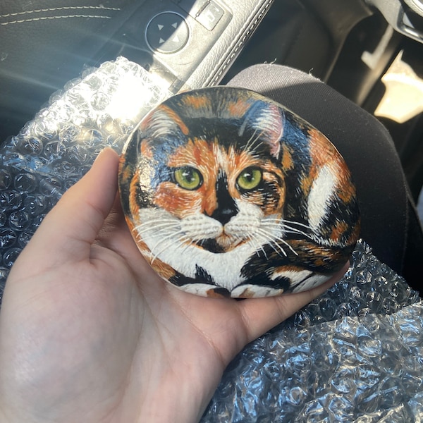 Custom Cat Portrait Rock: Hand-painted Pet Memorial Stone, Personalised ...