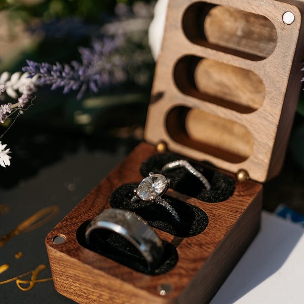 Triple Flip Wooden Ring Box, Custom Wedding Ring Box, Engagement Ring ...