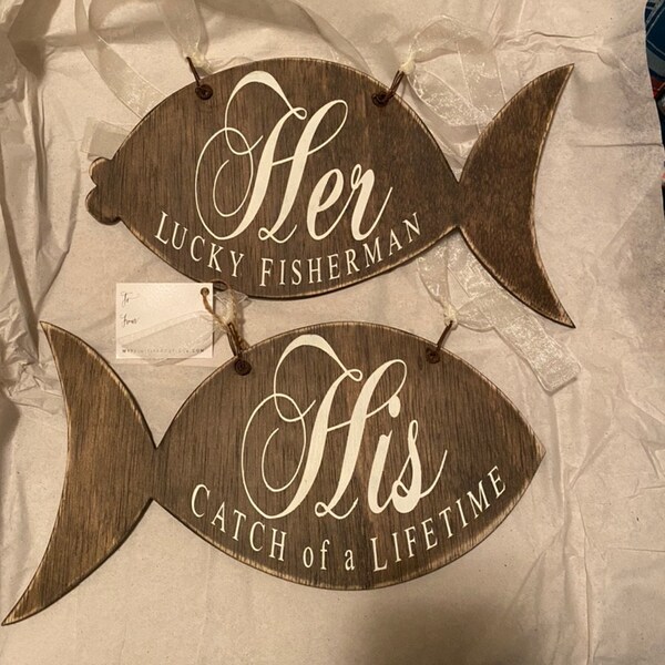 Mr and Mrs Rustic Wedding Signs | Beach Wedding Signs | Fishing Wedding ...