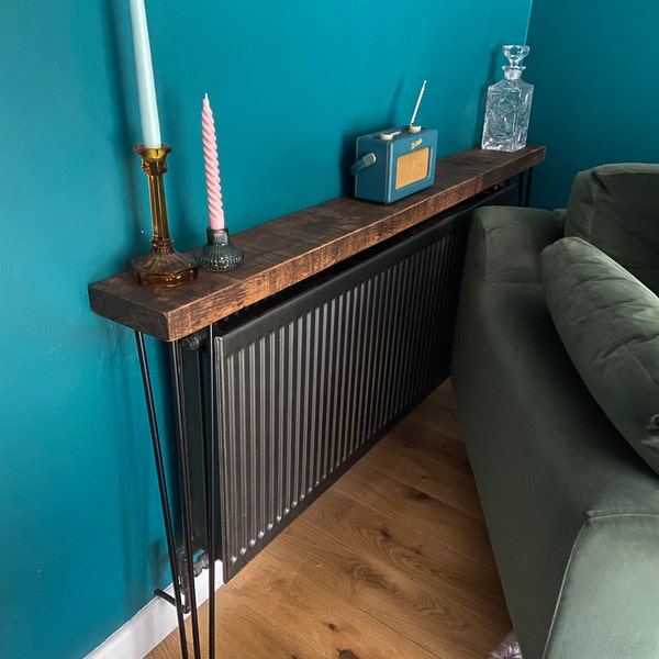 Hand-made Rustic Radiator Cover With Black Three Pin Hairpin Legs ...