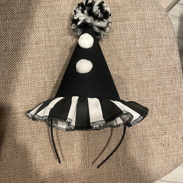 Mini Clown Hat With Polka Dot Ruffle and Pom Poms, Clown Hat With ...