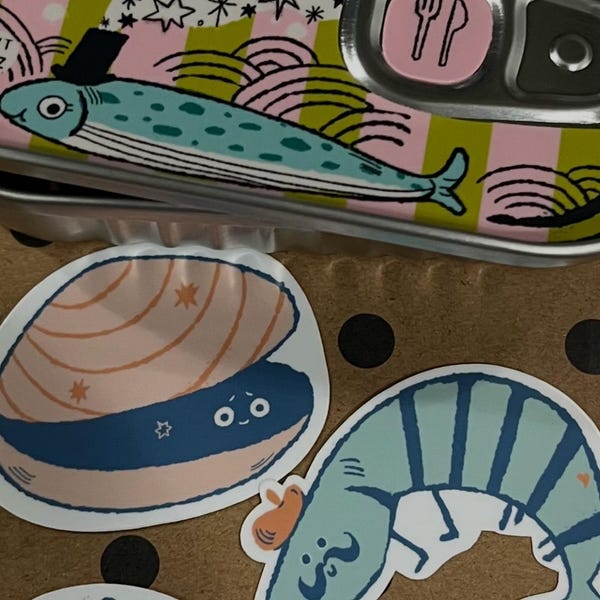 Sardine Tin Sticker Bundle: 5 Vinyl Fish Stickers+1 Reusable Tin - Etsy