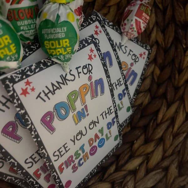Thanks for Popping in Tag, Meet the Teacher Student Gift Tag, Lollipop ...