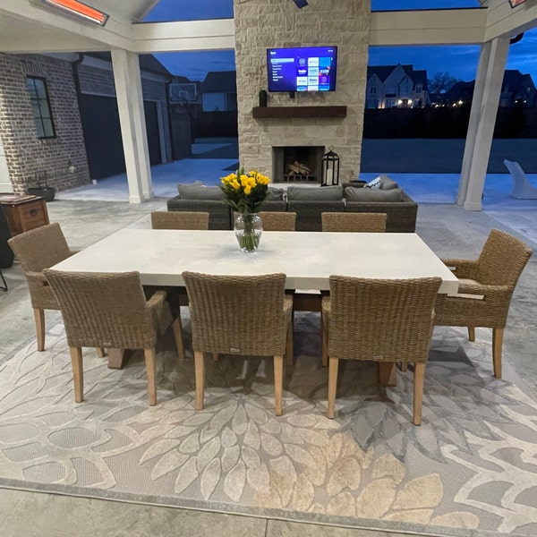 Custom Concrete Table Top | Chunky Wood Base With Casters | Dining ...