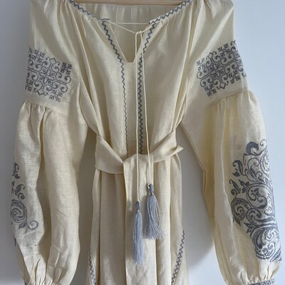 Linen Embroidered Top in Boho Style, Dressy Linen Long Sleeve Top, Vita ...