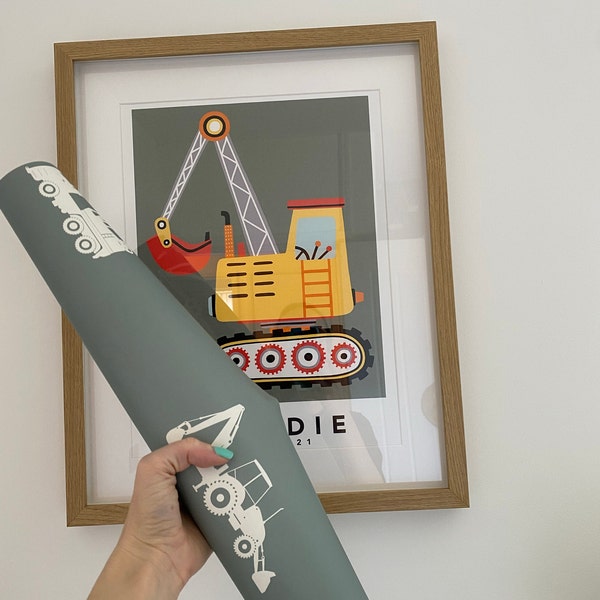 Personalised Digger Print, Construction Nursery Print, Transport Wall ...