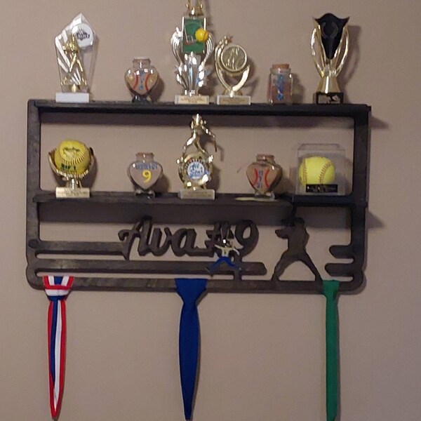 Double Shelf Medal Display Hanger With Custom Name and Sports Figure ...