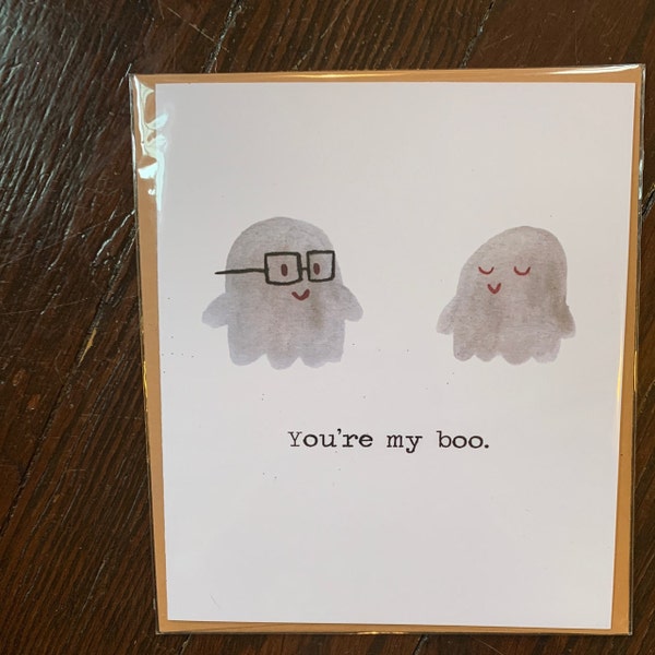 You're My Boo Watercolor Card - Spooky Love Greeting for Couples ...