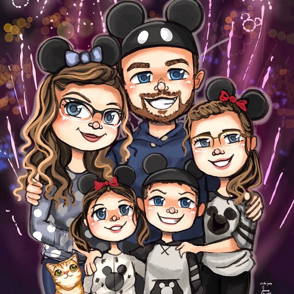 Chibi Portrait- Four Characters Friends & Family: Custom Illustration ...