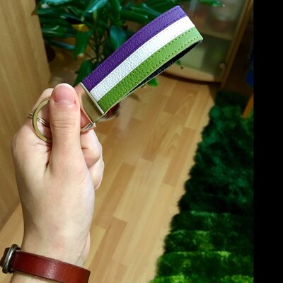 Genderqueer Pride Leather Keychain Gender Queer Nonbinary Lgbtq Non ...