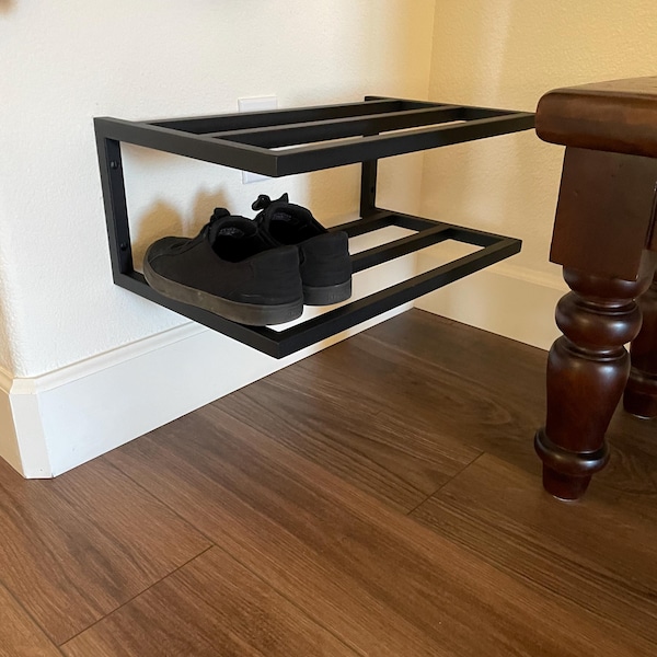 2 Tier Shoe Rack Industrial Metal Shoe Shelf for Hallway Decor Wall ...