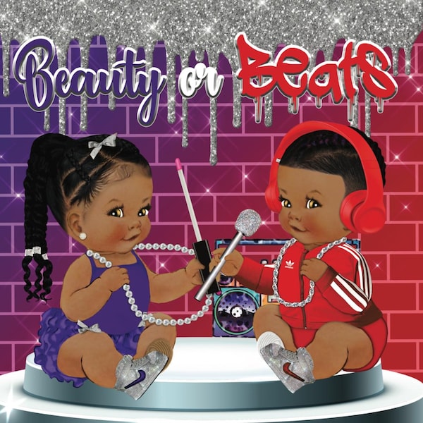 Beauty or Beats Backdrop DIGITAL FILE - Instant Download. Gender Reveal ...