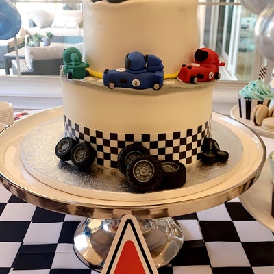 Race Car Cake Decorations, Fondant Race Cars and Race Track, Number ...