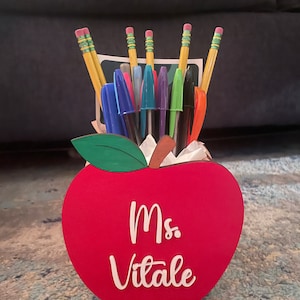 Teacher Wooden Apple Teacher Appreciation Gift Apple Pencil Holder ...