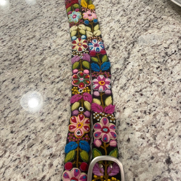 Hand Embroidered Belt Floral Colorful, Peruvian Embroidered Belts ...