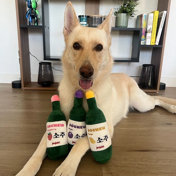Sochew (soju) Bottle Dog Plush Toys With Squeaker - Strawberry - Grape ...