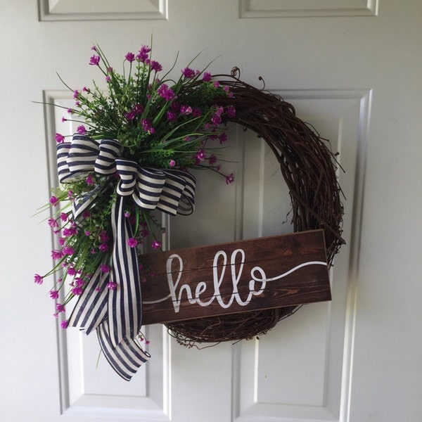 Spring Wreaths, Front Door Wreath, Hello Wreath, Farmhouse Wreath ...