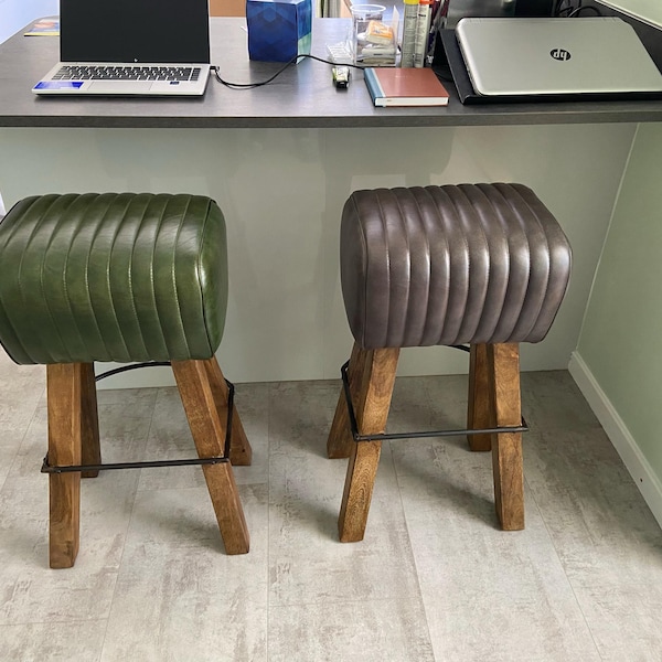 Leather Breakfast Bar Kitchen Counter Stool - Wood Legs Pommel Horse ...