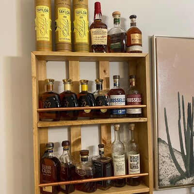 Bar Shelf Wine Rack Whiskey Shelf Wood Floating Shelves Kitchen Shelf ...