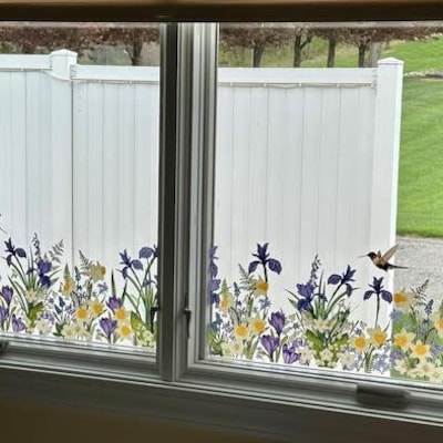 Botanical Springtime Flower Window Cling Decal. Crocuses, Ferns ...