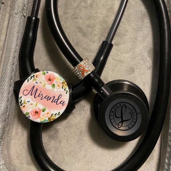 Pink Floral Wreath Stethoscope ID Tag - Cardiology Stethoscope ID Tag ...