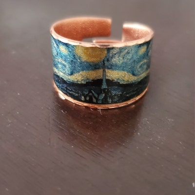 Van Gogh the Starry Night Print Handmade Ring, Van Gogh Ring, Vincent ...