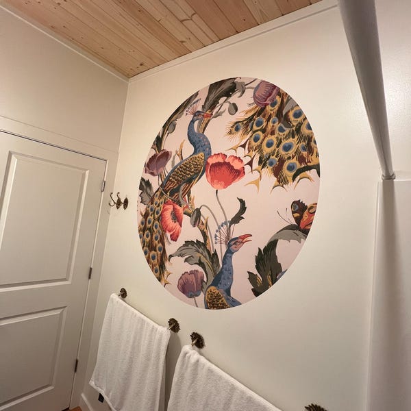 Vintage Peacock and Floral Round Wall Decal - Elegant Botanical ...