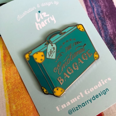 Emotional Baggage Suitcase Enamel Pin Mental Health Pin Retro Enamel ...