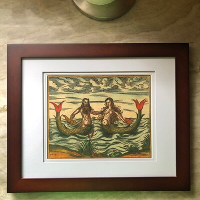 Medieval Mermaids Art Print, Antique Mermaid and Merman, Vintage ...