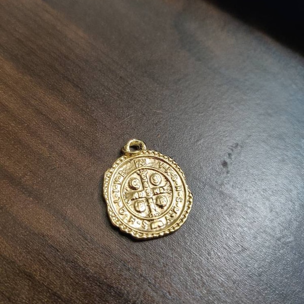 Double Sided Charm Dainty Gold Coin Cross Charm Rustic Medallion for ...