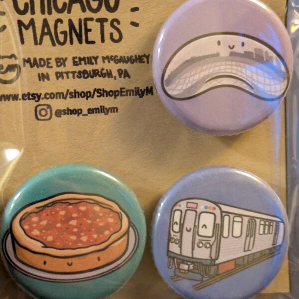 Chicago Magnet Pack | Chicago Gift | Deep Dish Chicago Pizza |the Bean ...