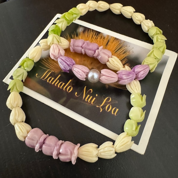 Pua Pakalana, Pikake, Kalaunu Flower Bead Shell Stretch Bracelet Made ...