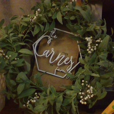 Personalized Wreath Sign, Custom Family Name Sign, Laser Cut Wood Door ...